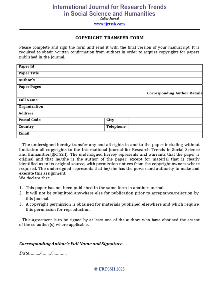IJRTSSH Copyright Form | PDF