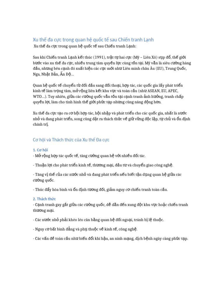 Xu The Da Cuc Sau Chien Tranh Lanh Cap Nhat | PDF