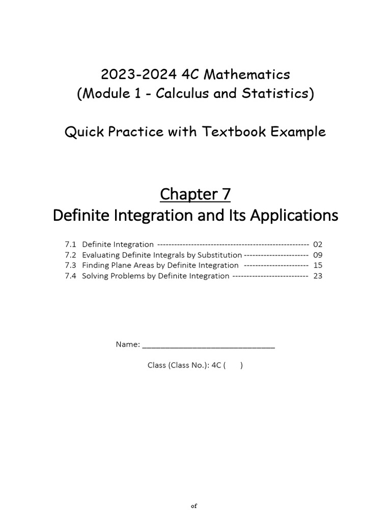 Definite Integration Practice Guide | PDF | Calculus | Mathematical ...