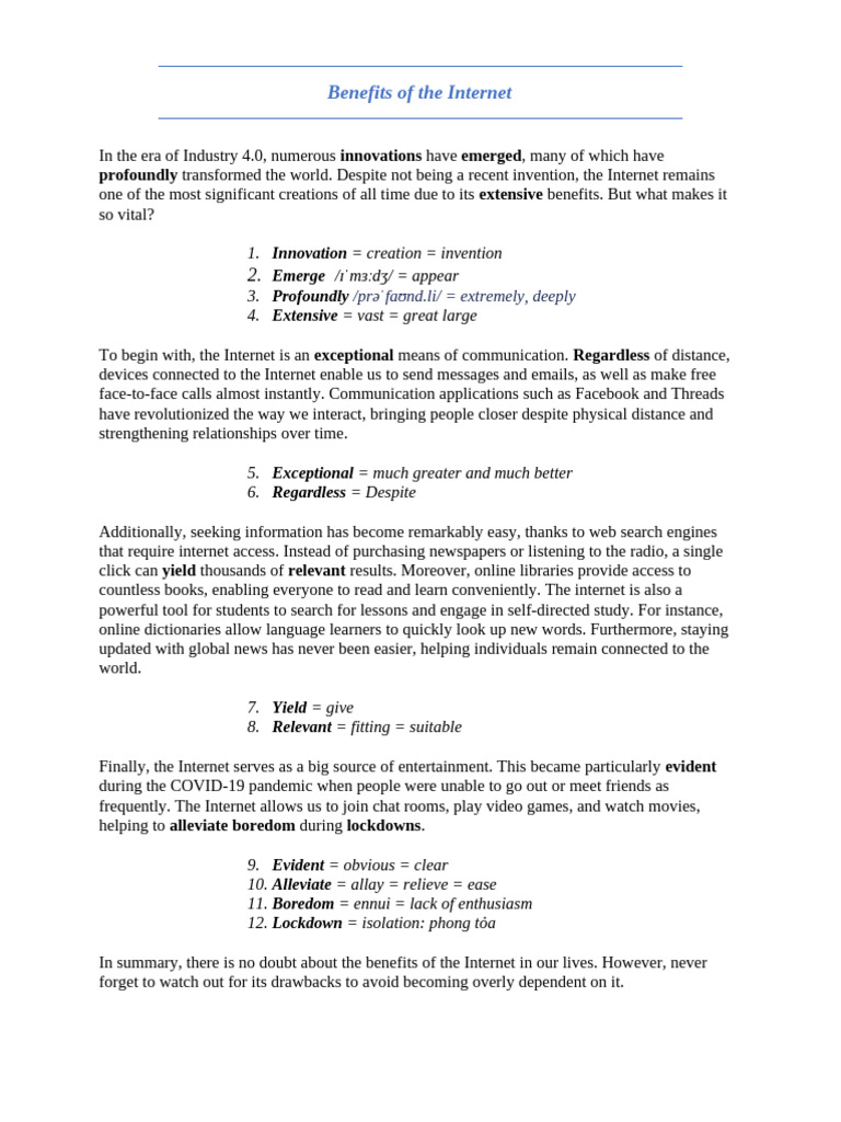 Benefits of The Internet | PDF | Internet | Communication