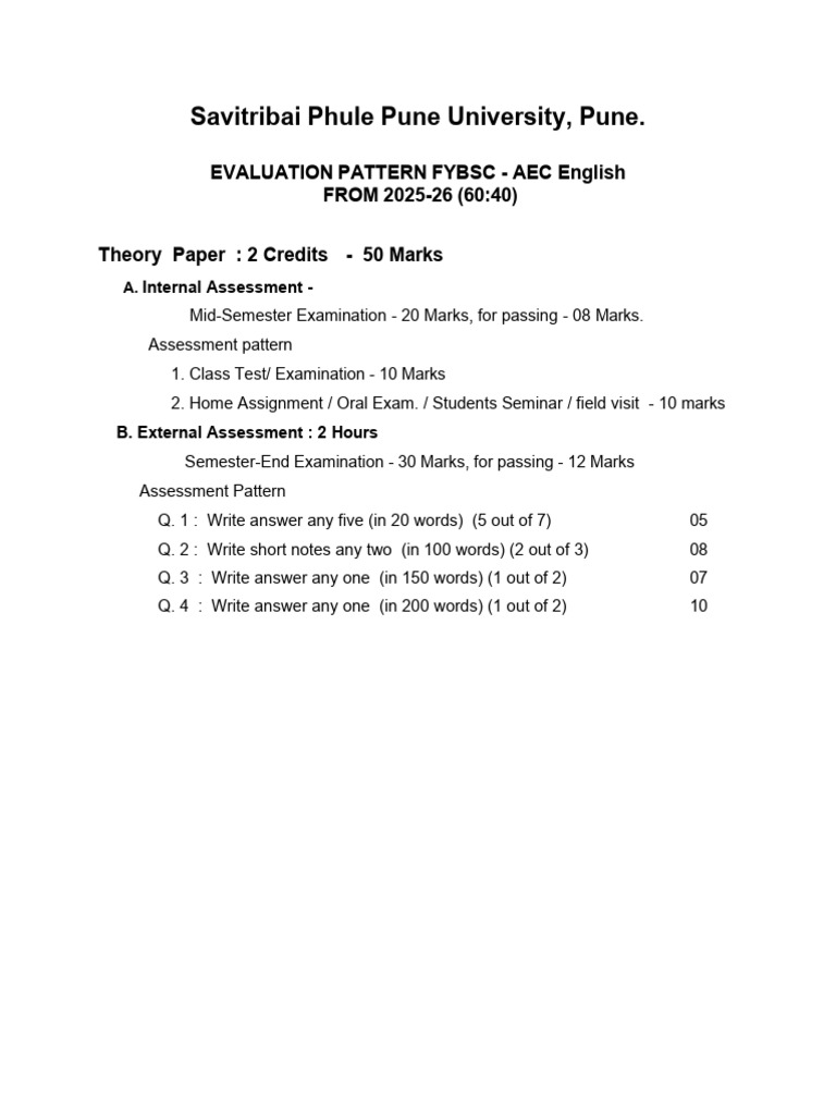 FYBSC AEC Question Paper Format | PDF