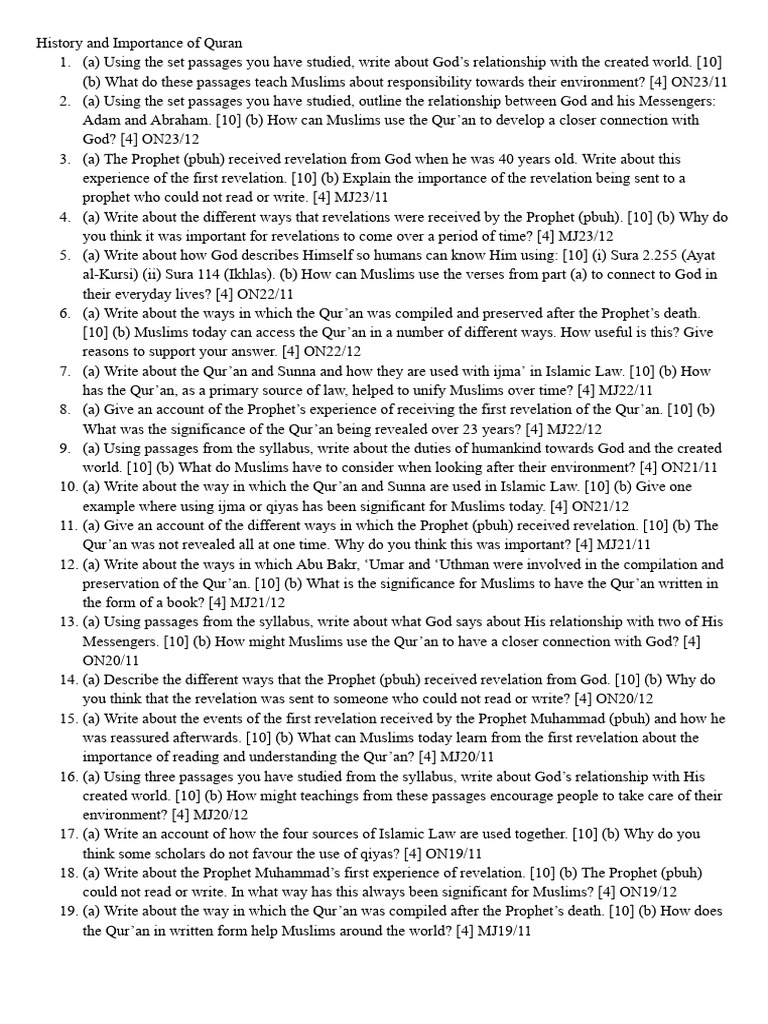 Islamiyat 2058 Question Bank | PDF | Muhammad | Quran
