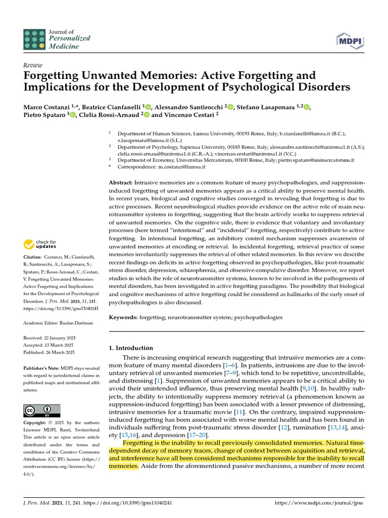 @forgetting Unwanted Memories Active Forgetting and | PDF | Recall ...