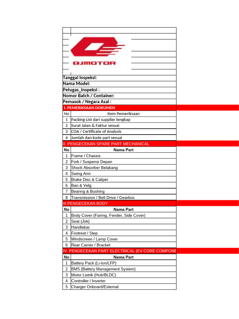 Checklist Pengecekan QC IN - FG Utk AIMA | PDF | Usb | Manufactured Goods