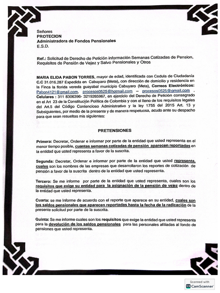 Derecho de Peticion Elida y Anexos | PDF