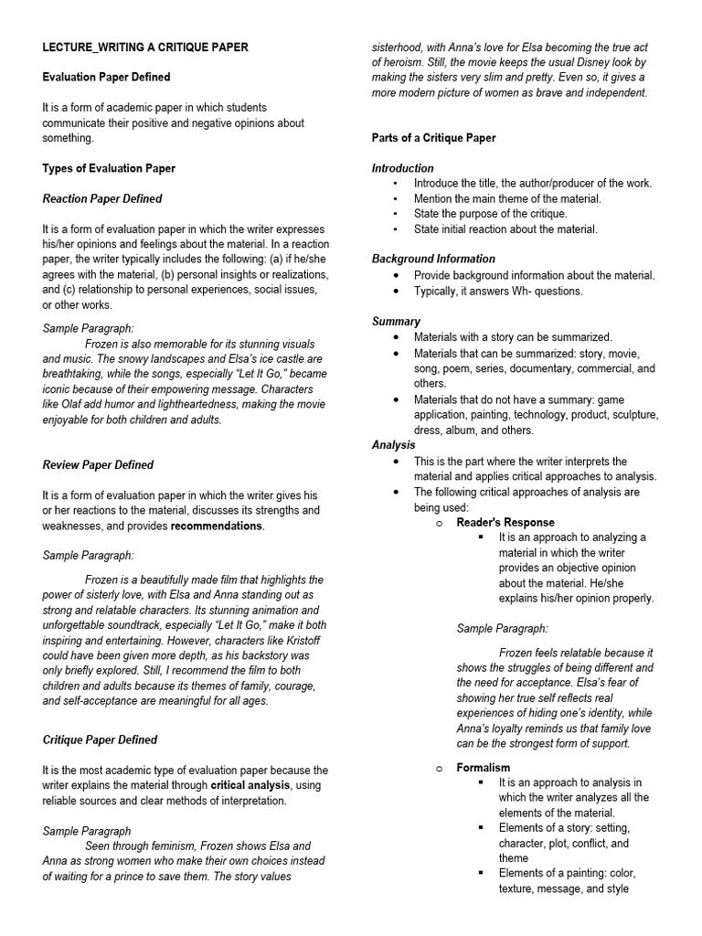 Writing a Critique Paper Guide | PDF