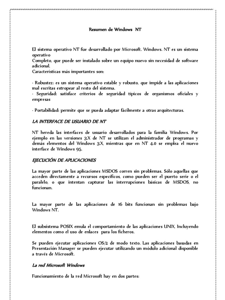 Resumen de Windows NT | PDF | Windows Nt | Archivo de computadora