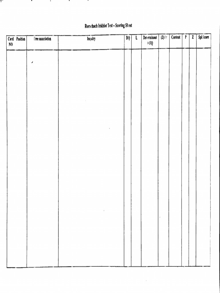 Rorschach Response Sheet | PDF