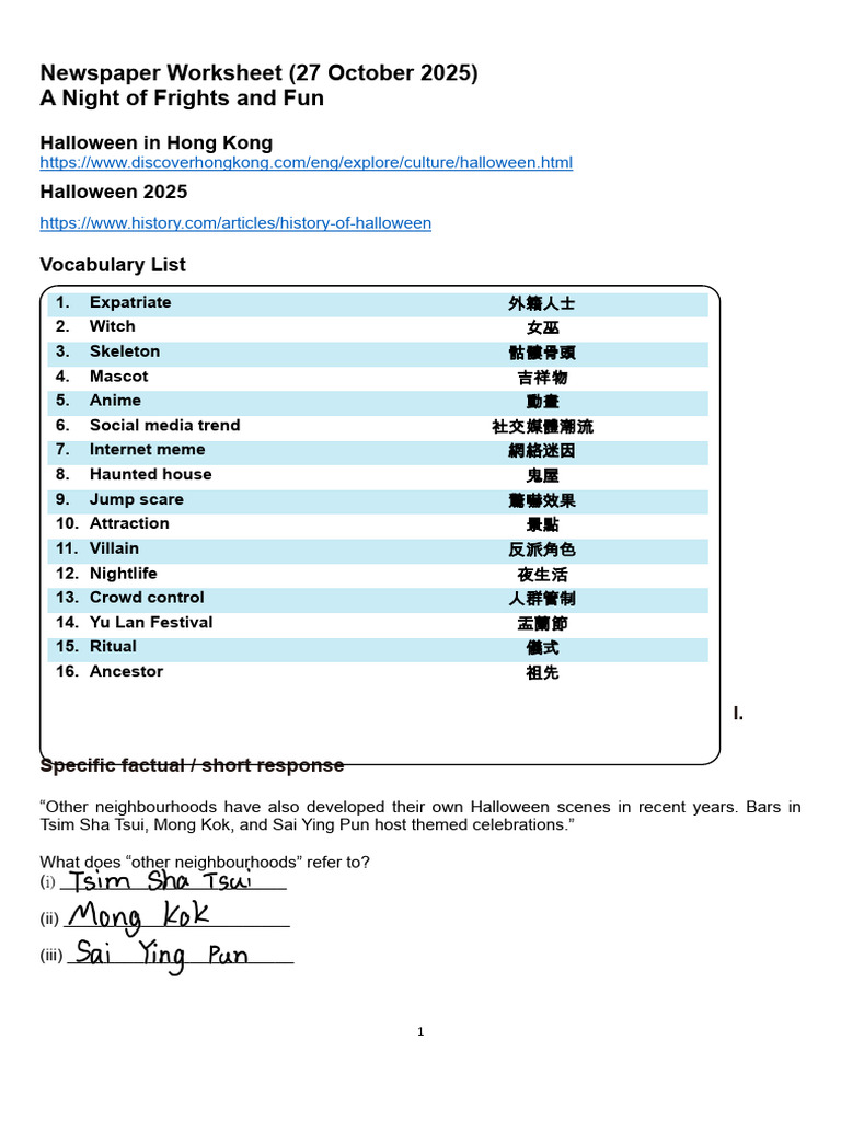 A Night of Frights and Funl - 27 Oct - Exercise | PDF | Halloween