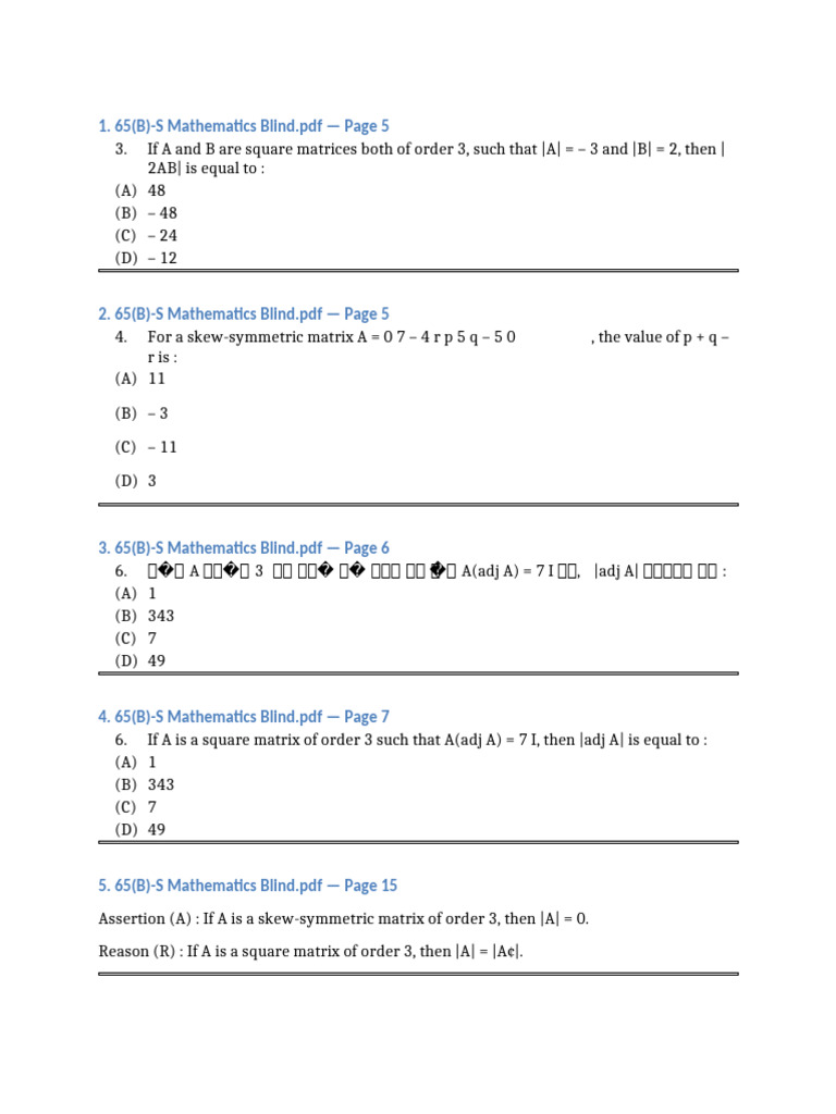 Matrix Determinants and Properties Quiz | PDF | Matrix (Mathematics ...