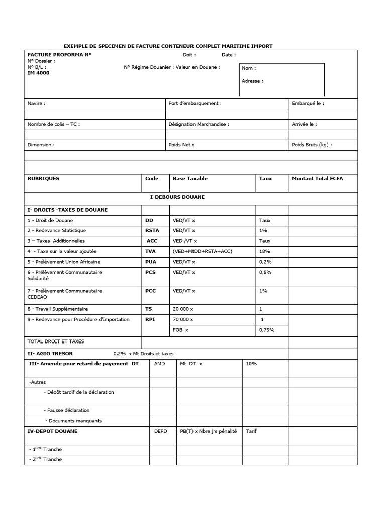 Modèle de Facture Import Maritime | PDF | Taxe sur la valeur ajoutée ...