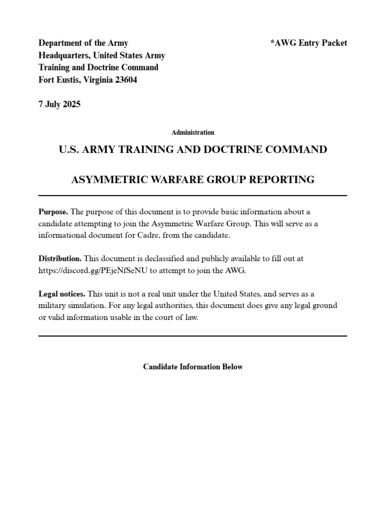 AWG Candidate Entry Packet Guide | PDF | Regiment | Military Operations