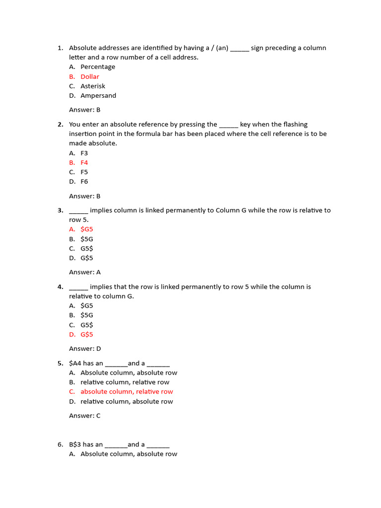 Excel Cell Reference and Function Guide | PDF | Parameter (Computer ...