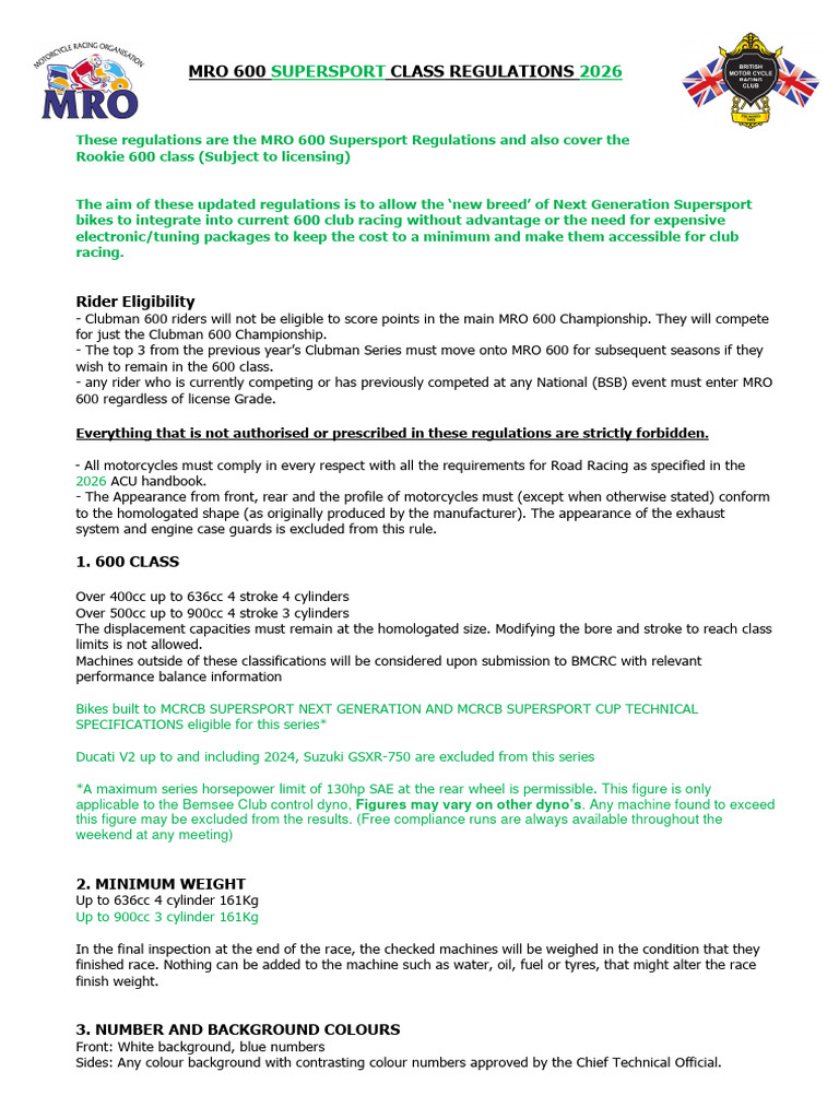 Mro 600 Regulations 2026 v6 Final Mark Up | PDF | Brake | Vehicle Parts