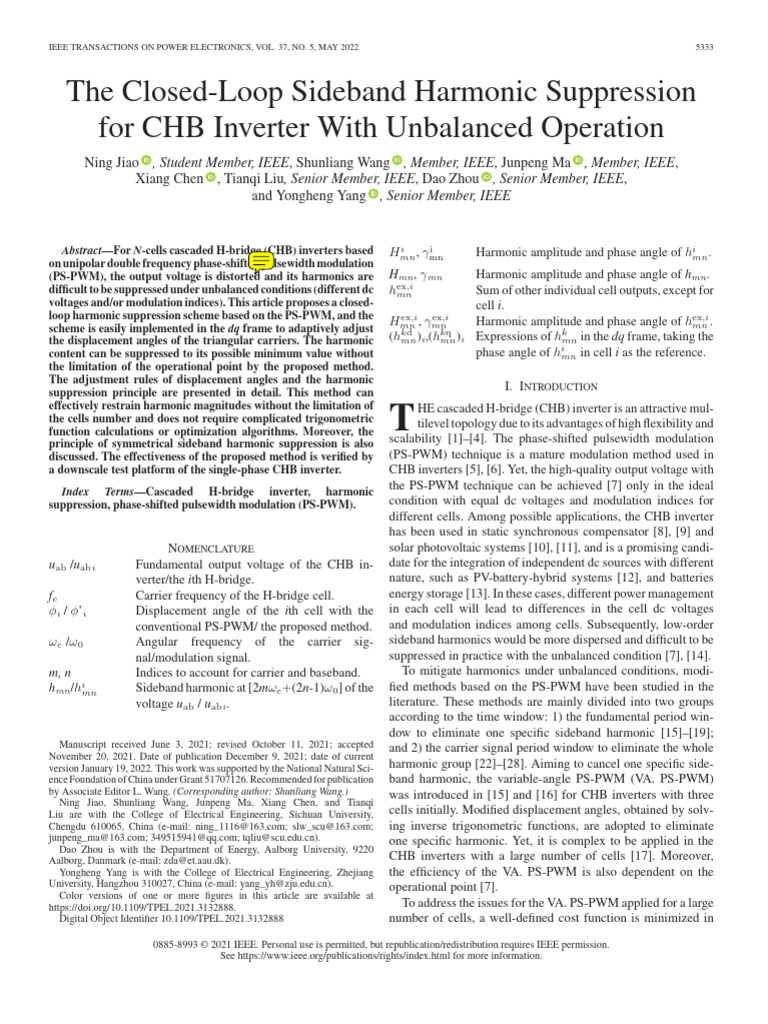 The Closed-Loop Sideband Harmonic Suppression For CHB Inverter With ...