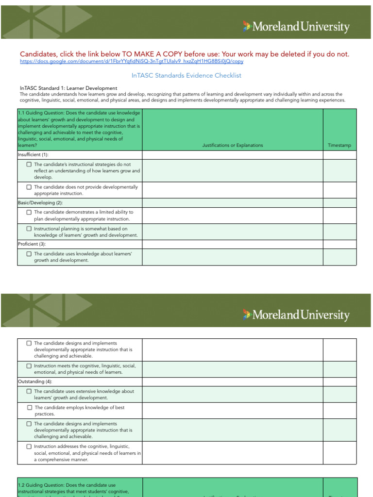 InTASC Standards Evidence Checklist | PDF | Learning | Educational ...