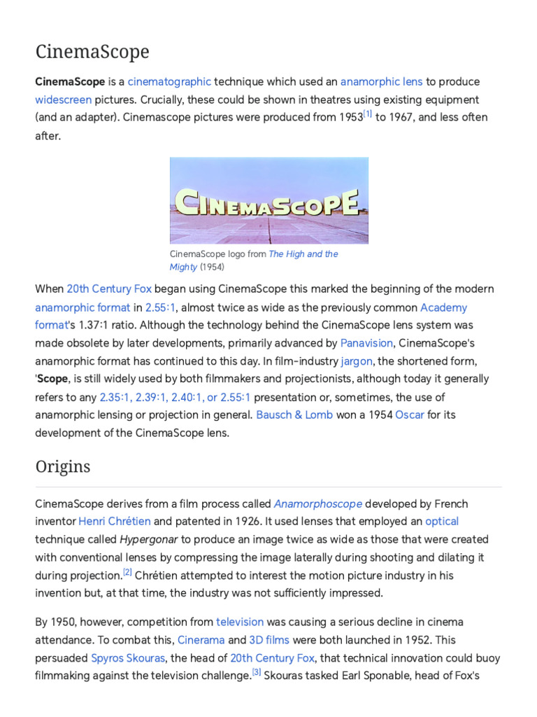 CinemaScope - Wikipedia | PDF | Filmmaking | Film Industry