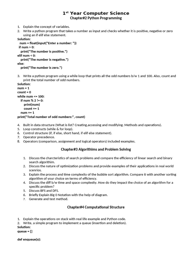 1st year computer long questions. | PDF | Computer Programming ...