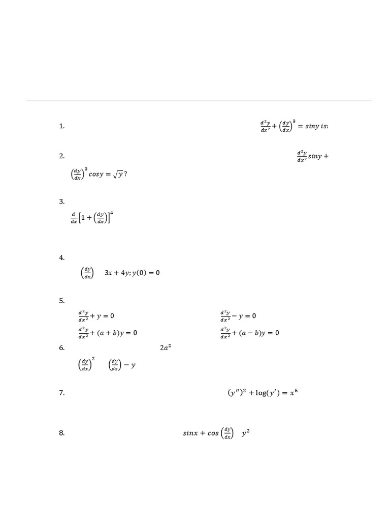 Differential Equations Worksheet Class 12 | PDF | Equations ...