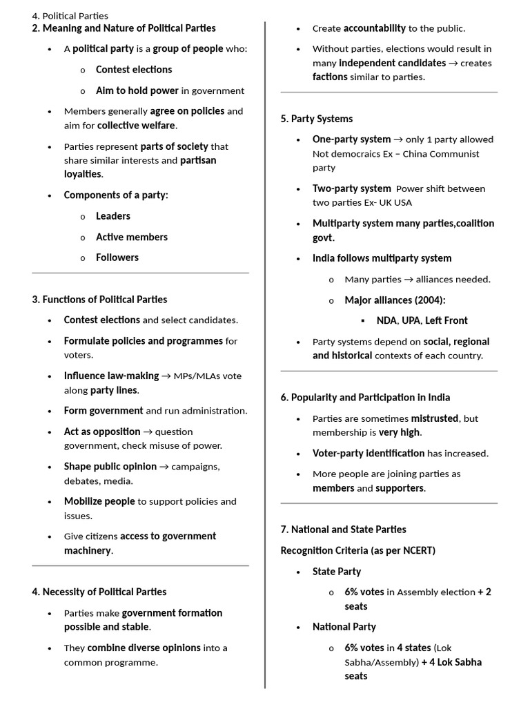 CBSE CLASS 10th SST Civics 4. Political parties | PDF | Political ...
