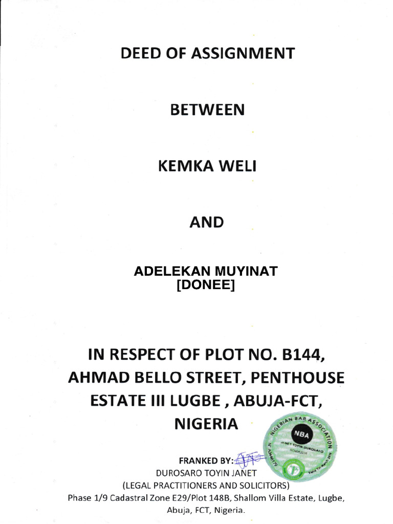 Deed of Assignment | PDF