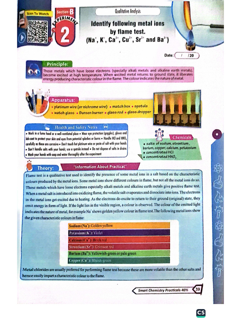 Identify Metal Ions by Flame Test | PDF