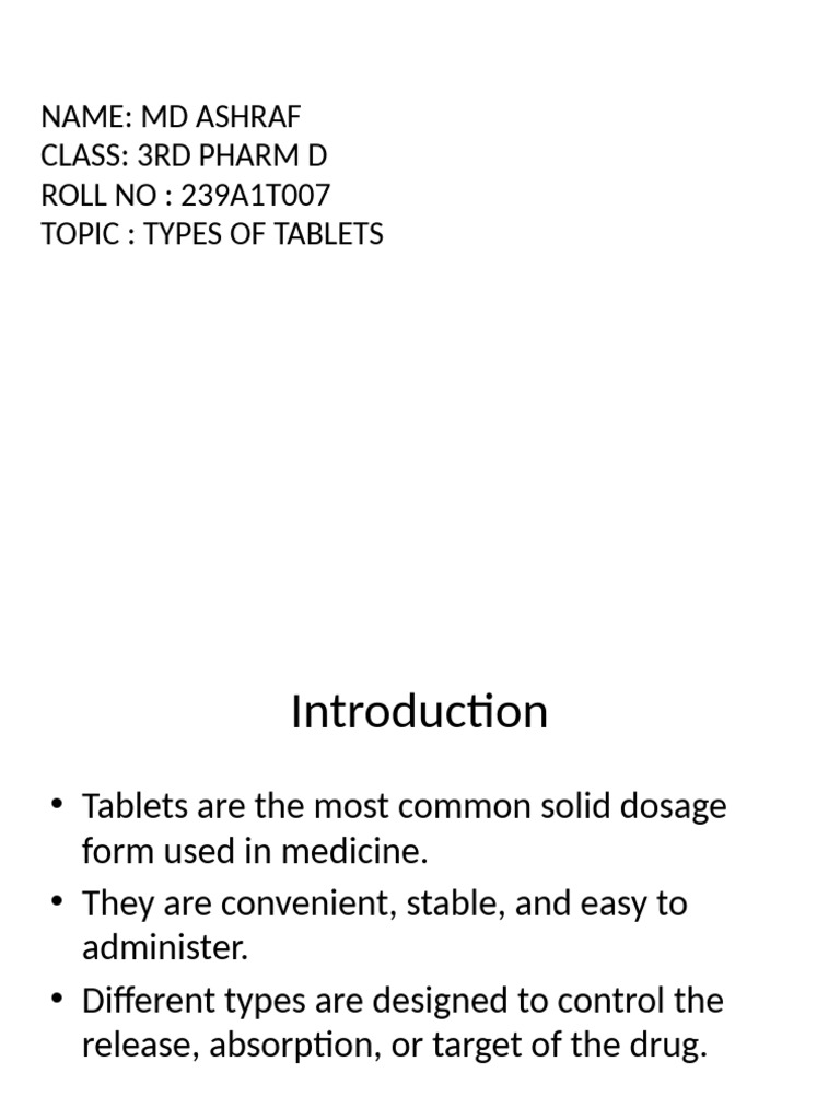 Types of Tablets Presentation | PDF
