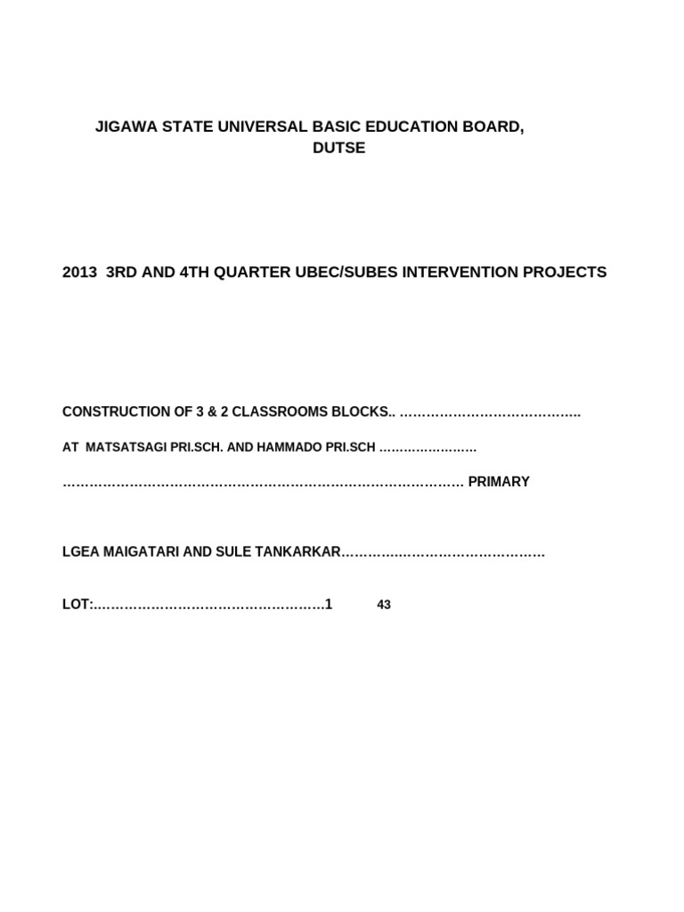 Jigawa State UBEC Classroom Projects | PDF | Concrete | Civil Engineering