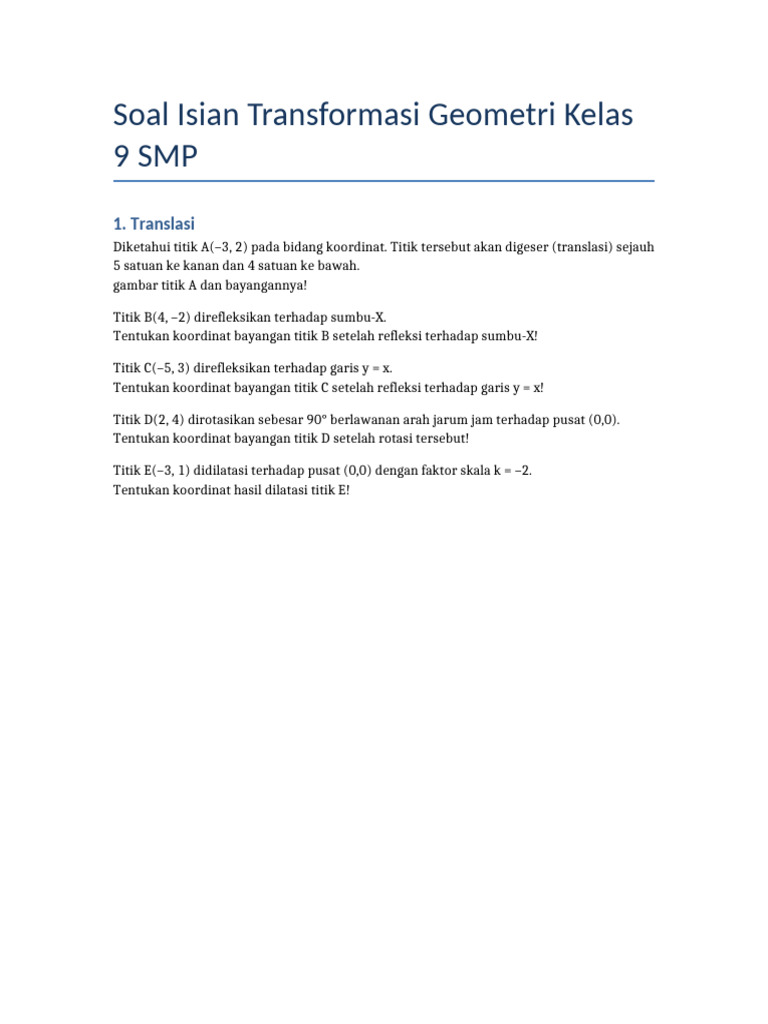 Soal Transformasi Geometri Kelas 9 | PDF