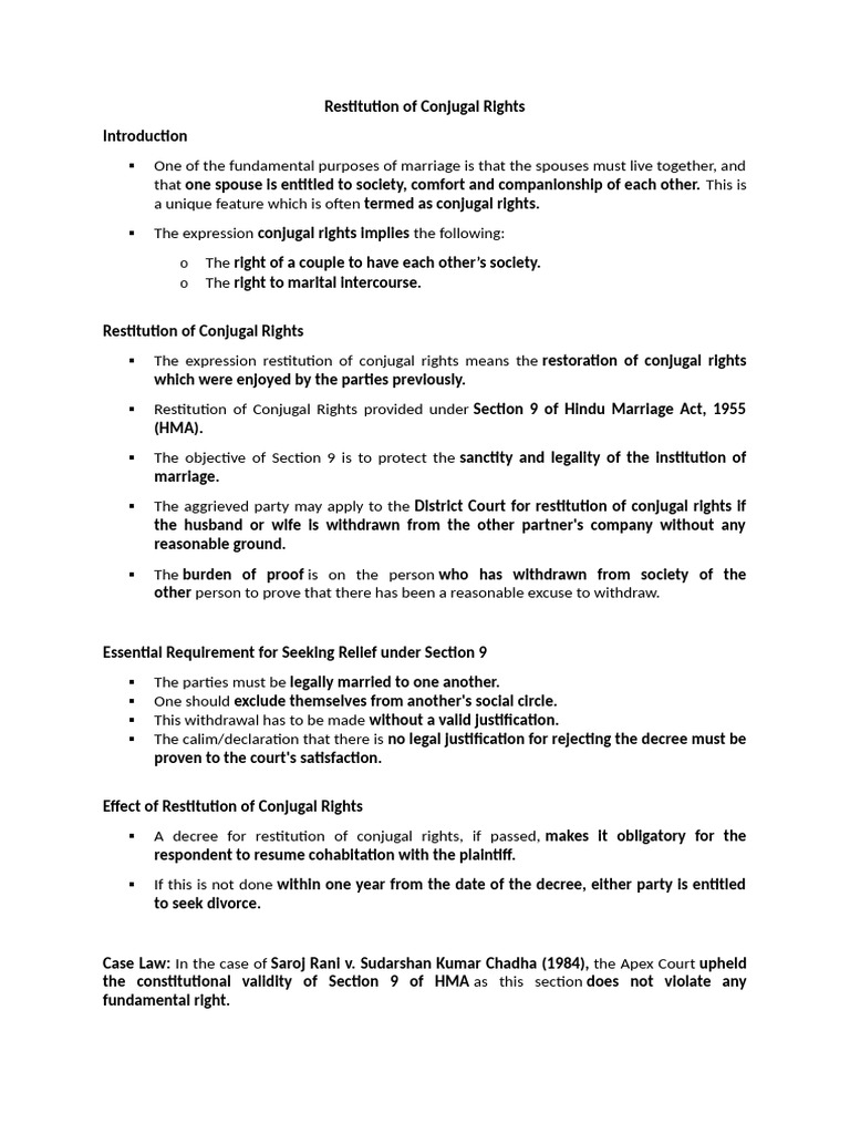 Restitution of Conjugal Rights | PDF