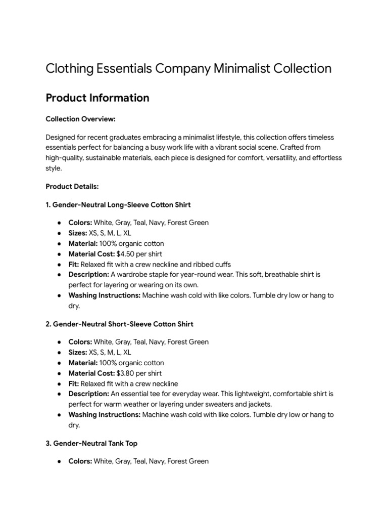 Minimalist Clothing Essentials Collection | PDF | Receipt | Fashion