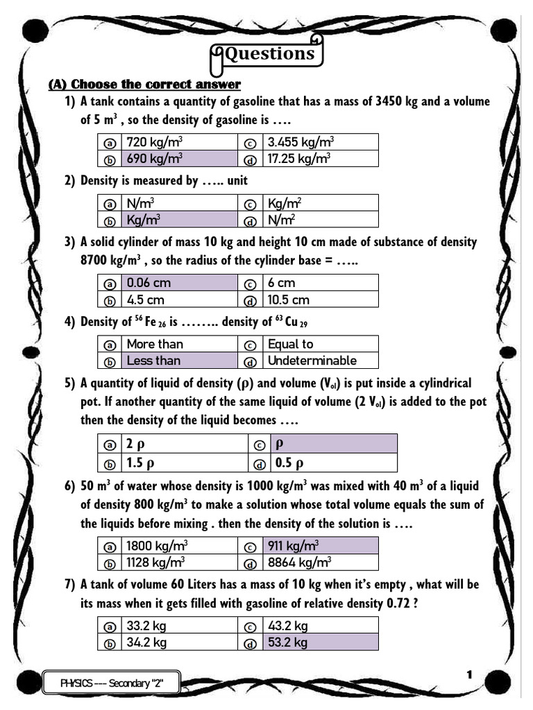 Secondary Physics Density Questions | PDF | Density | Volume