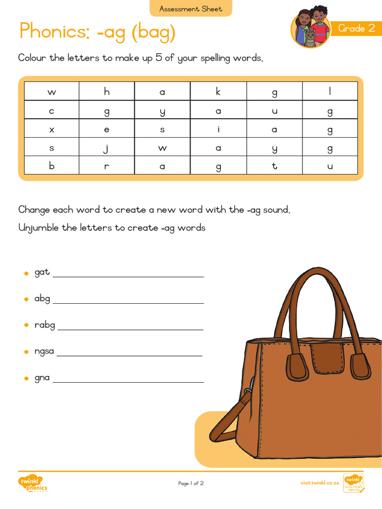 Phonics Assessment: -ag Words Activities | PDF
