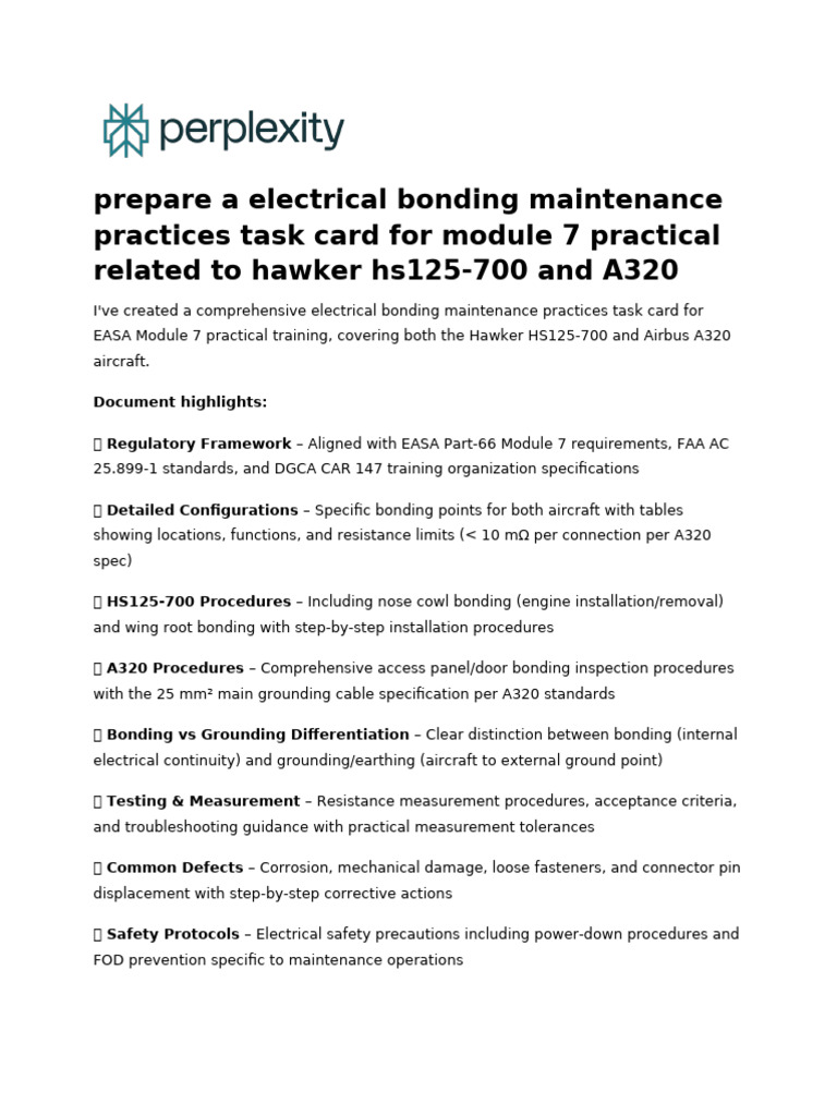 Electrical Bonding Task Card for EASA | PDF | Aviation | Aircraft