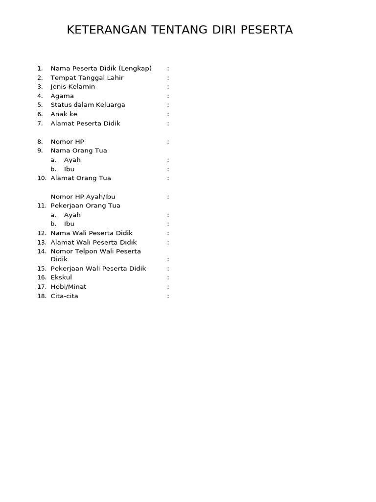 Data Diri Peserta Didik Lengkap | PDF