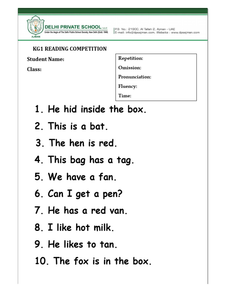 Kg1 Reading Competition_final (3) | PDF