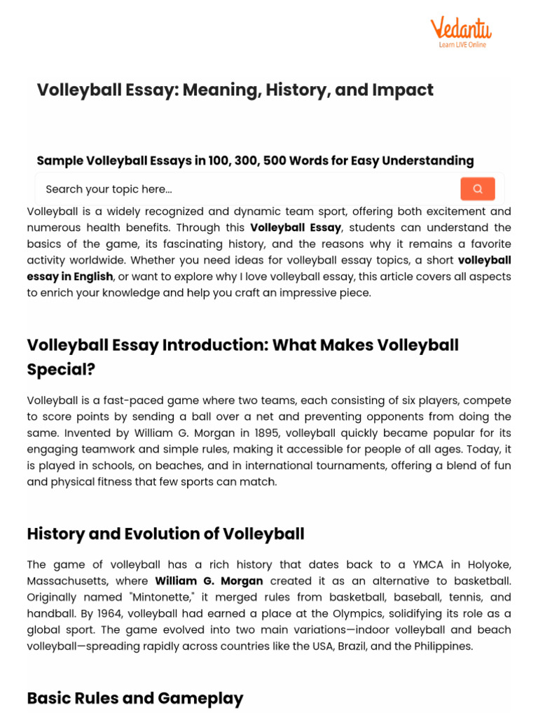 Volleyball Essay - Meaning, History, and Impact | PDF