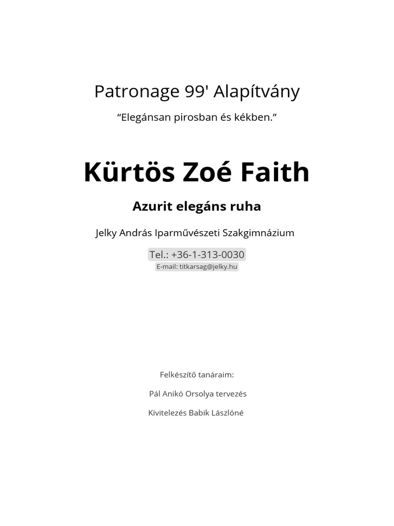 Azurit Elegáns Ruha Pályamű Leírás | PDF