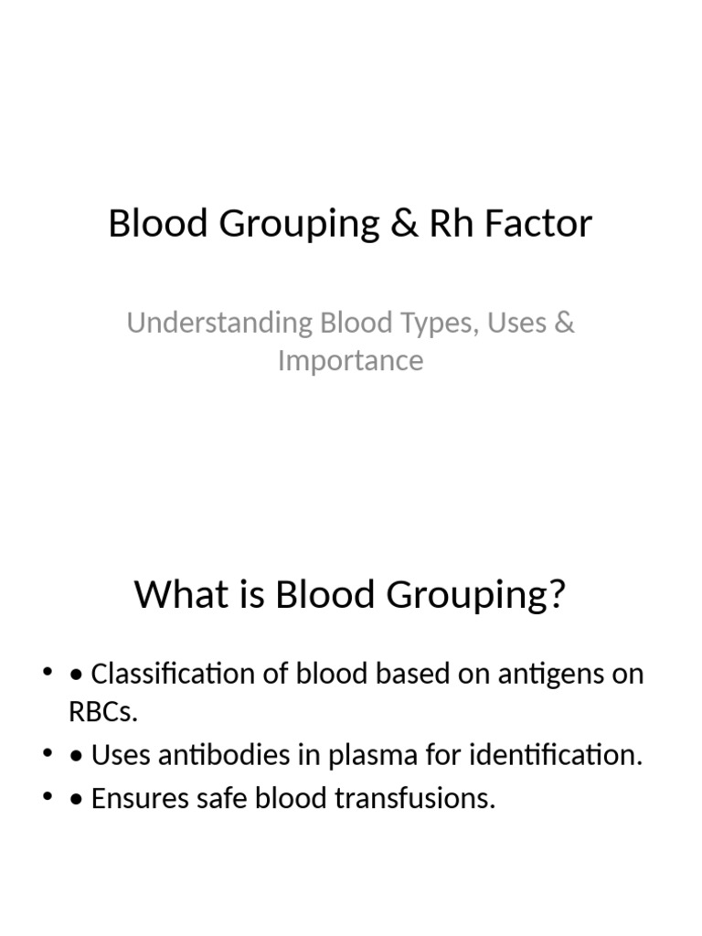 Blood Grouping and Rh Factor Explained | PDF