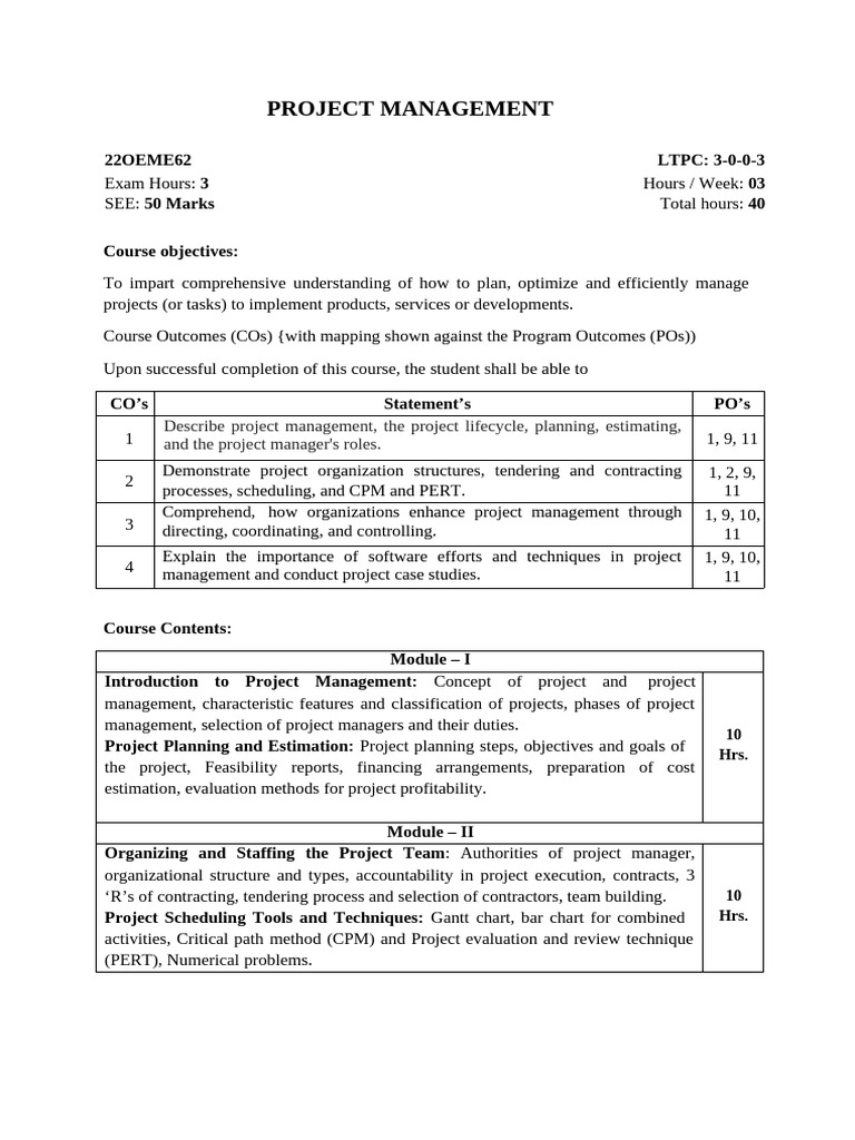 22OEME62 - PM Project Management Subject | PDF | Project Management ...