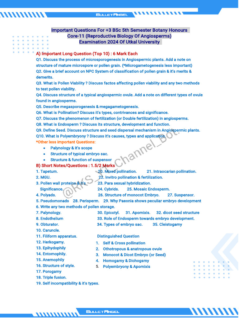 Key Questions for BSc Botany 5th Sem Exam | PDF | Pollen | Seed