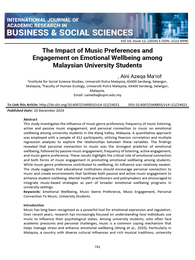 The Impact of Music Preferences and Engagement On Emotional Wellbeing ...