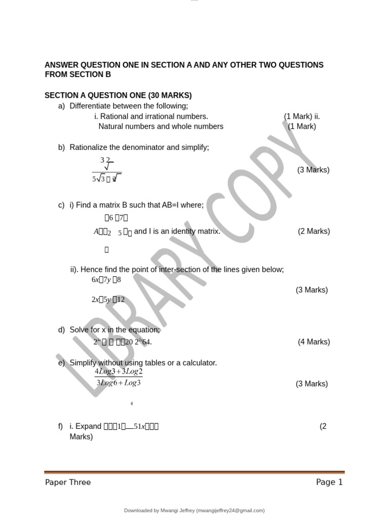 Math Exam Questions and Solutions | PDF | Equations | Function ...
