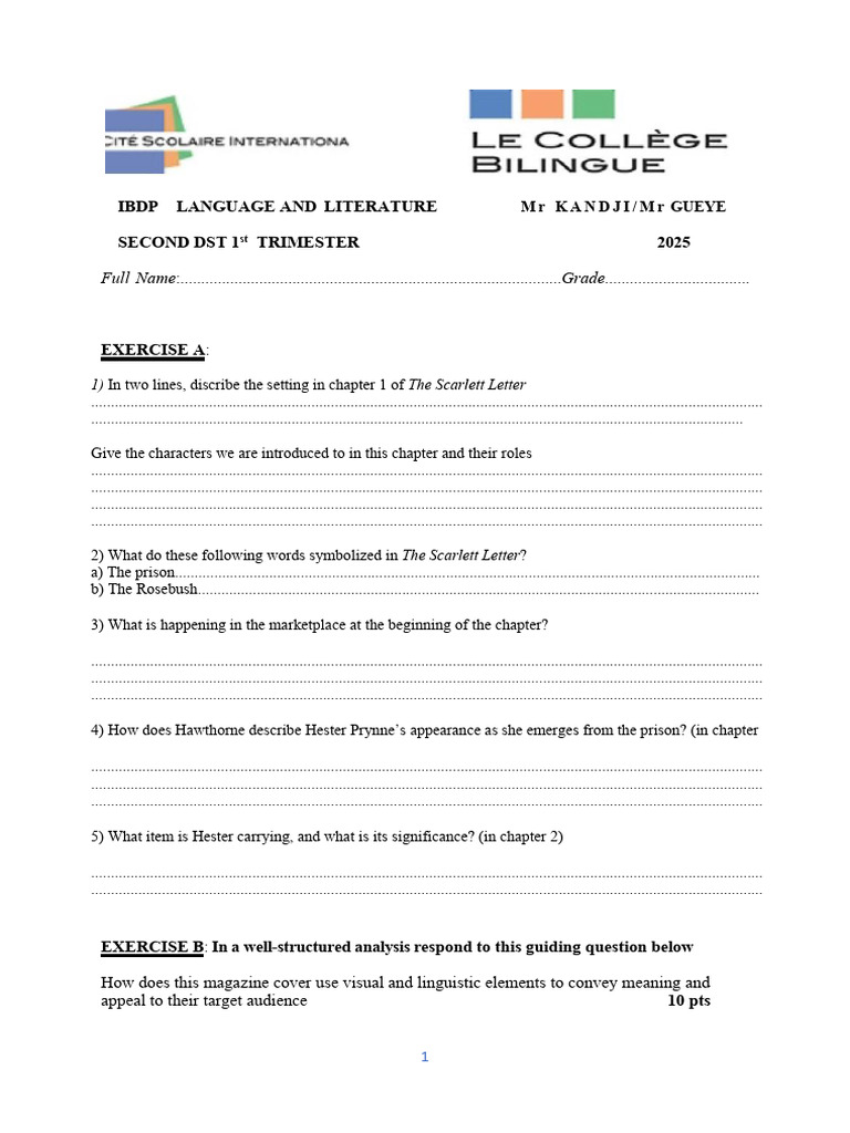 Ibdp Lanlit Common Test 2nd Trim Modified | PDF | The Scarlet Letter ...