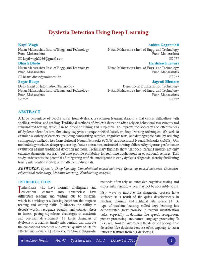 Deep Learning for Dyslexia Detection | PDF | Machine Learning | Deep ...
