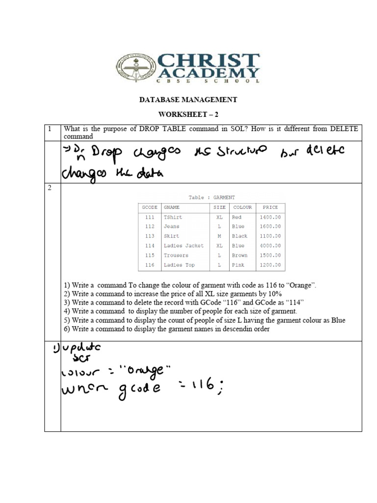 Database Management Worksheet2 | PDF | Information Technology ...