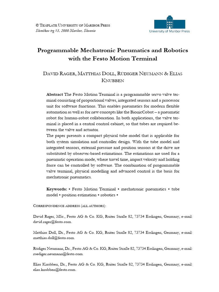 Mechatronic Pneumatics with Festo Terminal | PDF | Fluid Dynamics ...