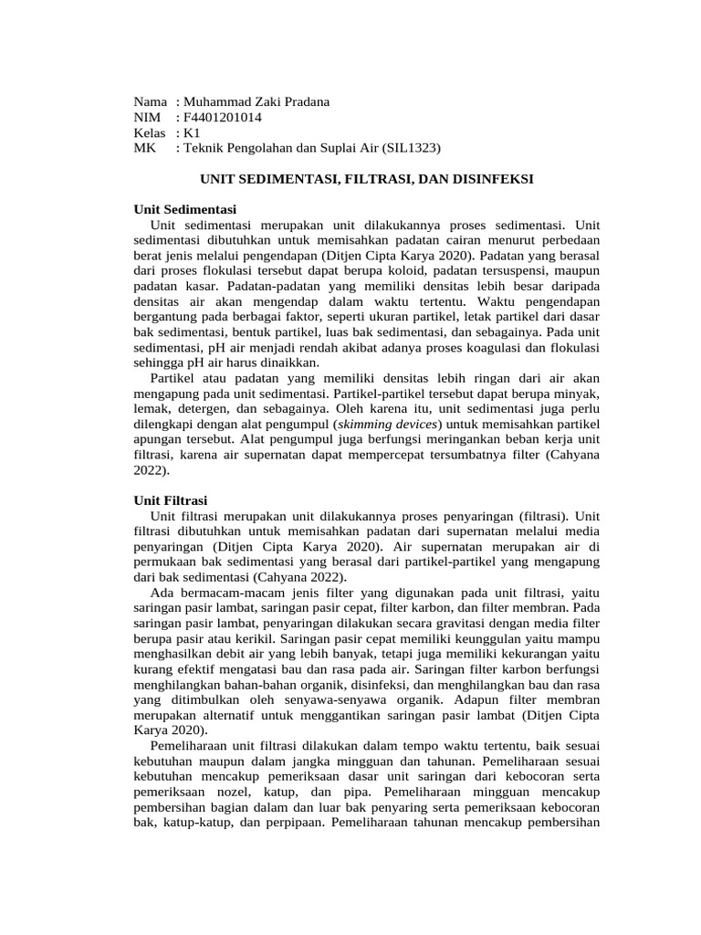 Proses Pengolahan Air: Sedimentasi, Filtrasi, Disinfeksi | PDF