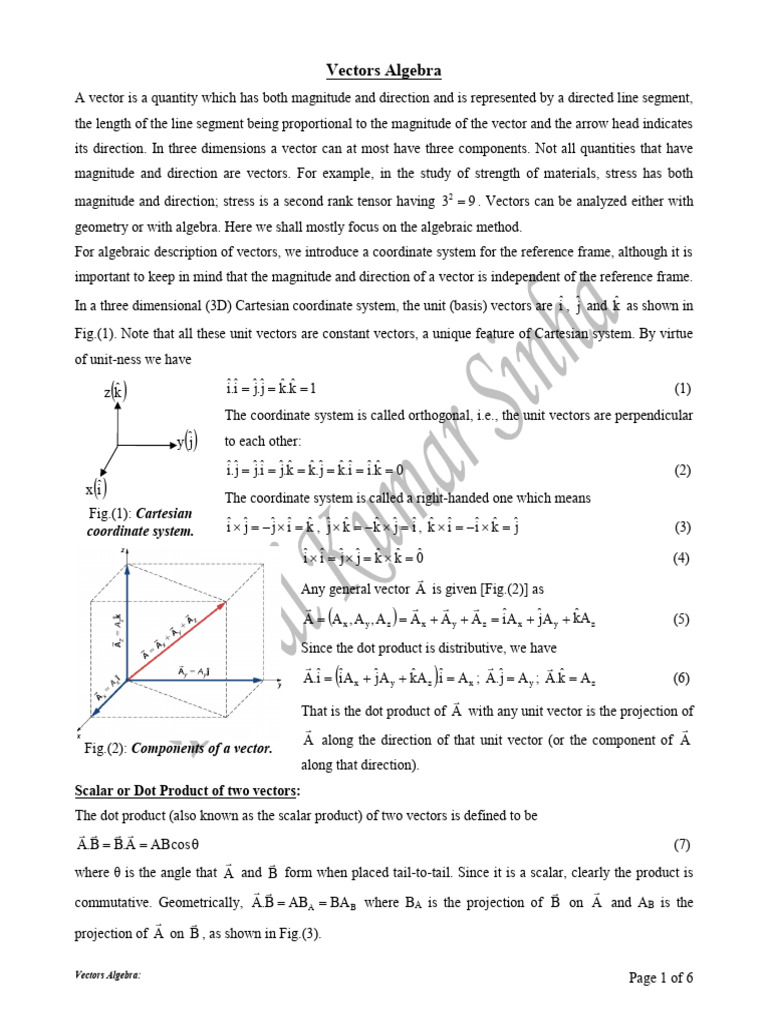 Vectors Algebra | PDF | Euclidean Vector | Torque