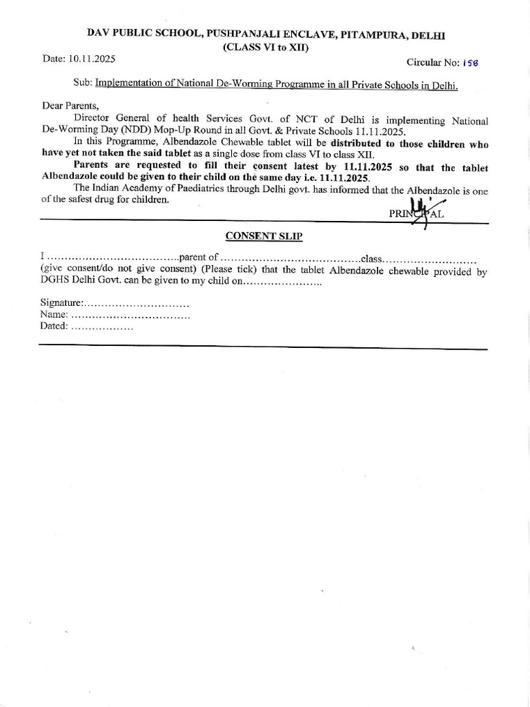 National De-Worming Day Consent Notice | PDF